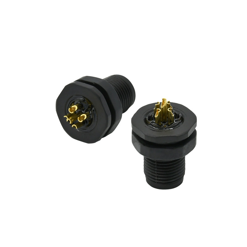 Circular M12 5 Pin Connector Panel Mounting Male Solder Threaded ...