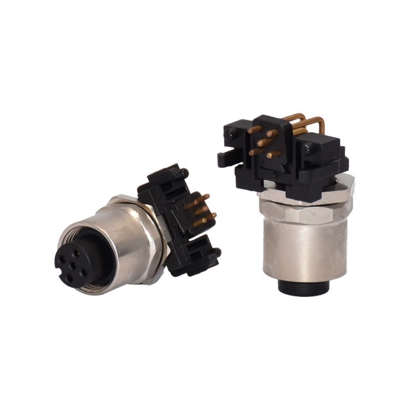 M12 8pin female 90 degree panel mount connector PCB type with IP68 ...