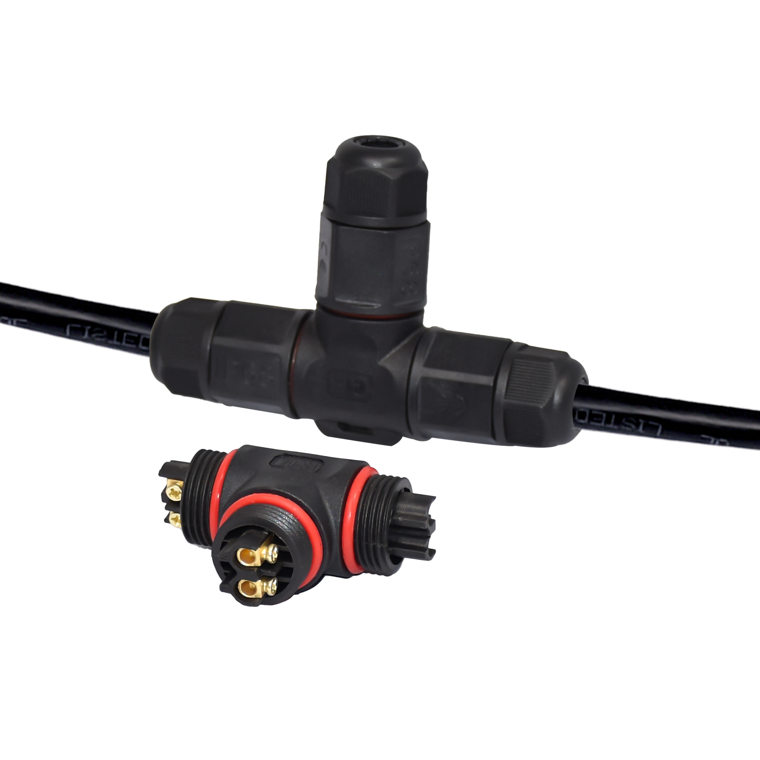 Pa66 PVC LED L20 T Waterproof Cable Connector CuZn 3 Way 4 Pin