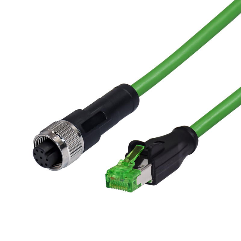 M12 D Code Panel Mount Connector RJ45 Male Plug 1m Cat5e SFTP 22AWG