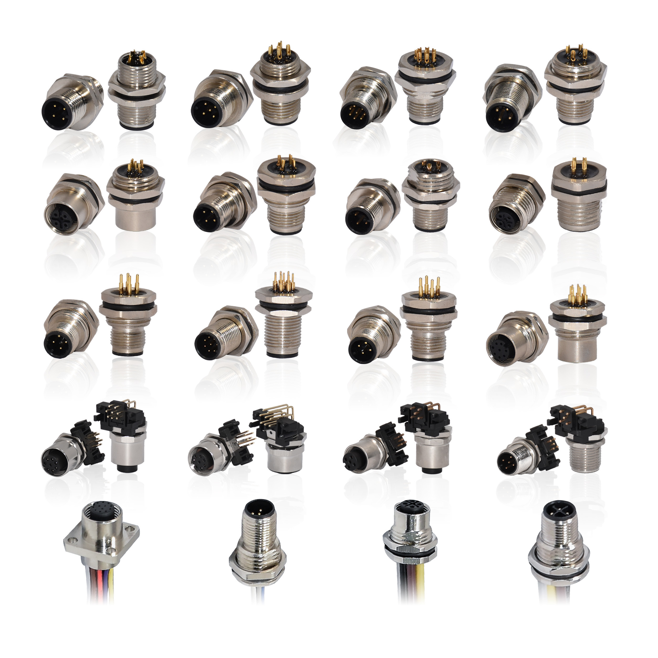 IP68 M5 M8 M12 3 4pin 5pin 8pin 12pin PCB Panel Assembly Mold Circular Industrial Cable Connector