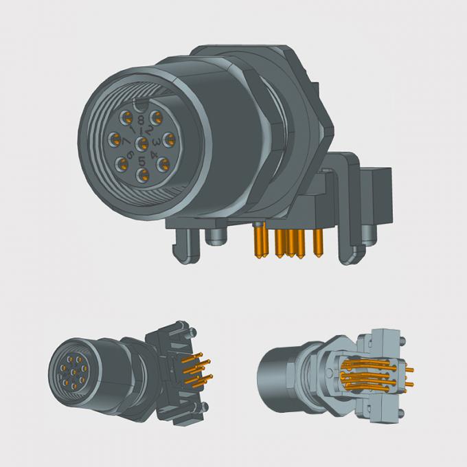 M12 8pin female 90 degree panel mount connector PCB type with IP68 ...