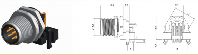 90 Degrees Male Panel Mount Pcb Waterproof Connector M12 8 Pin