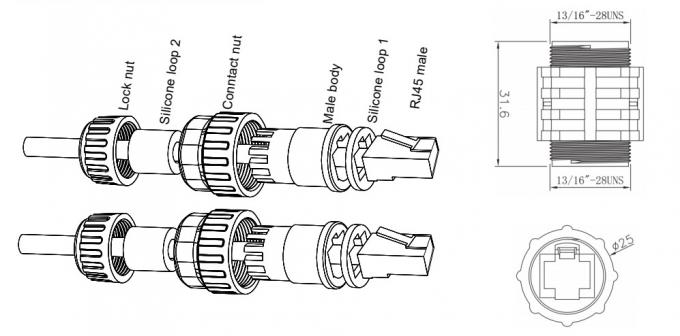 Male Female Waterproof Rj45 Connector Straight / Elbow Panel Mount ...