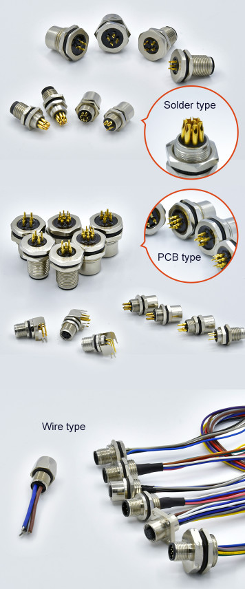 Male Female Solder Pcb M8 M12 Wall Panel Mount Connector 3 - 17 Pin A ...
